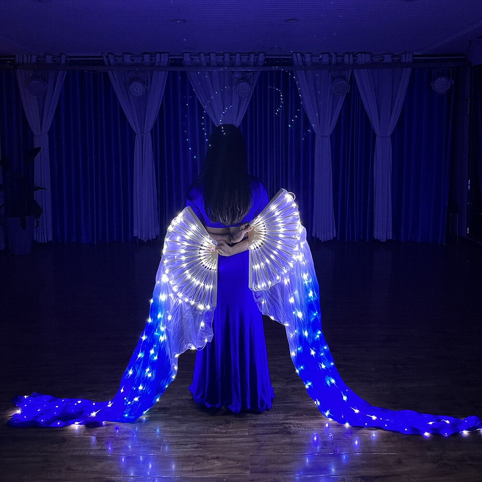1Pair Belly Dance Led Fan Veil 1.8 Long Bamboo Fans Veil Silk Fan for ...