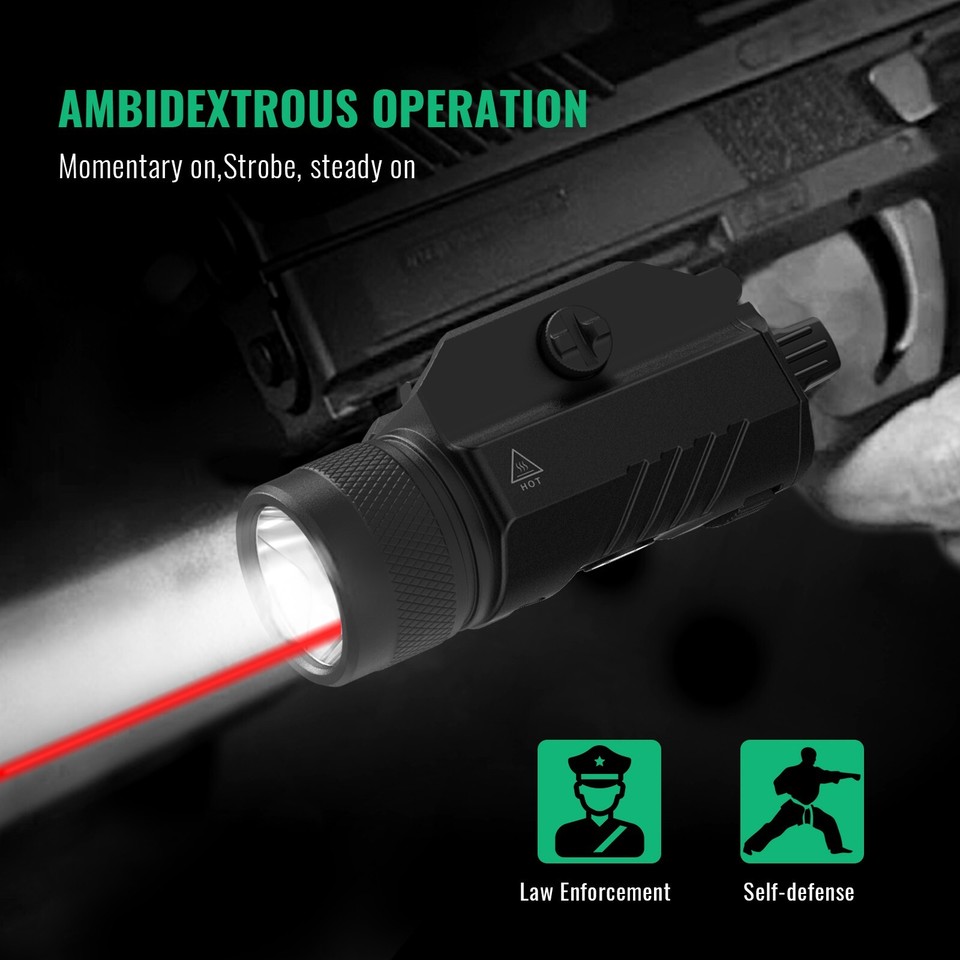 TOUGHSOUL 1200lm Tactical Flashlight w/ Red Laser Sight for Picatinny ...