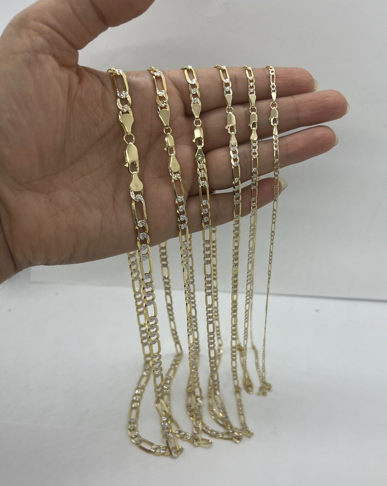 14K Solid Yellow Gold Diamond Cut Figaro Link Chains Men's/Women's 2mm ...