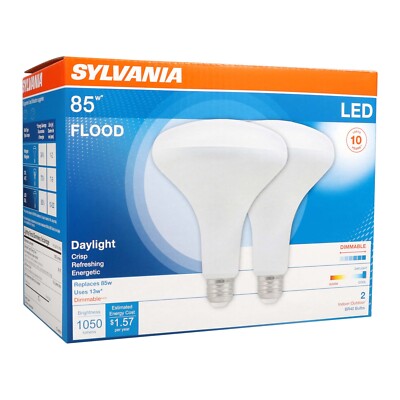 SYLVANIA LED 2PK BR40 85W=12W DAYLIGHT FLOODLIGHT 1050 LUMENS DIMMABLE ...