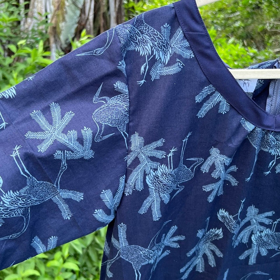 Hawaiian Muumuu Maxi Dress Bird Stork Print Size Large | eBay