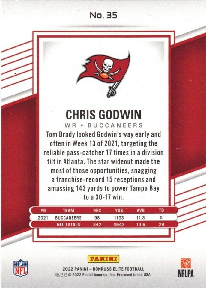 CHRIS GOODWIN-WR-TAMPA BAY BUCCANEERS-2022 PANINI-DONRUSS ELITE #35 | eBay