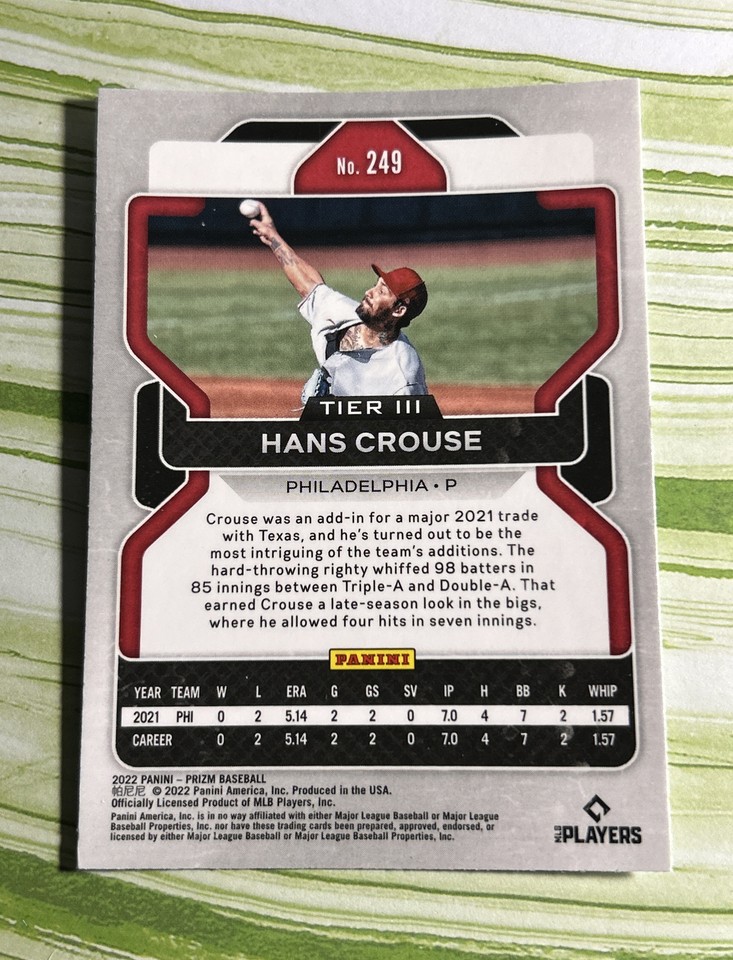 2022 Panini Prizm Tier 3 Hans Crouse Rookie RC #249 Philadelphia ...