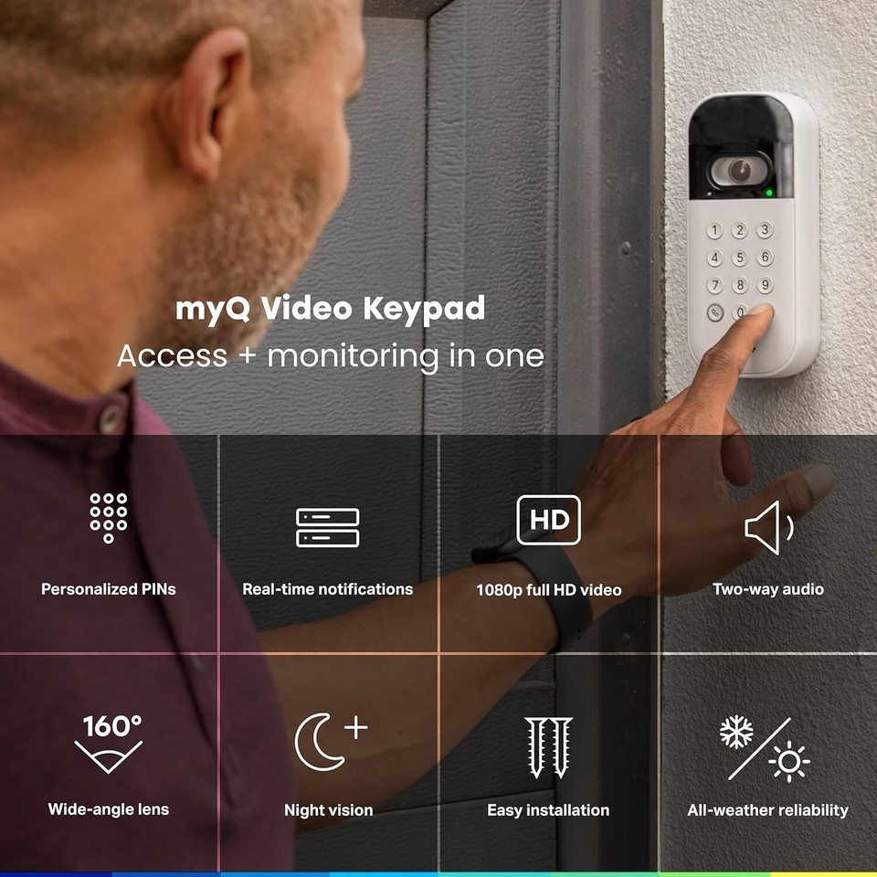 myQ Smart Garage Door Video Keypad with Wide-Angle Camera,Customizable ...