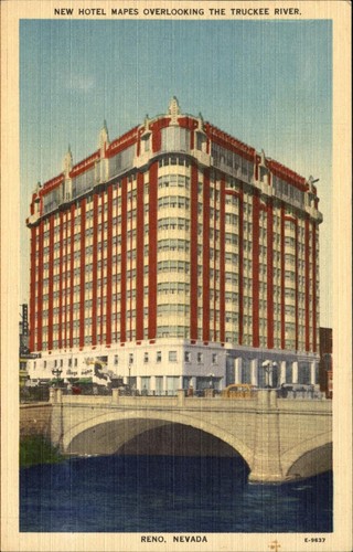 New Hotel Mapes overlooking Truckee River ~ Reno Nevada NV ~1940s linen ...
