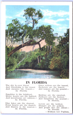 Postcard FL Poem By William Lee Popham In Florida N10 | eBay