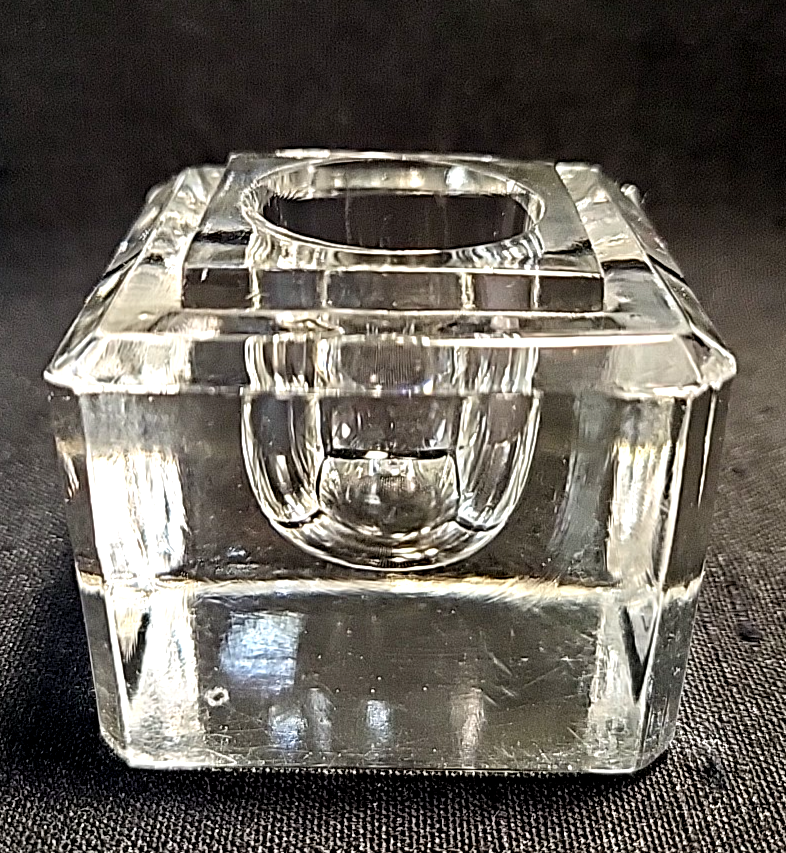 Vtg Inkwell Square Clear Glass Heavy Beveled Edge Open Top Ink Well ...