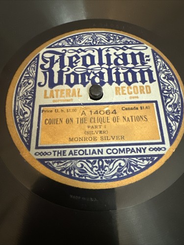 Aeolian Vocalion 78 RPM Monroe Silver - Cohen On The Clique Of Nations ...