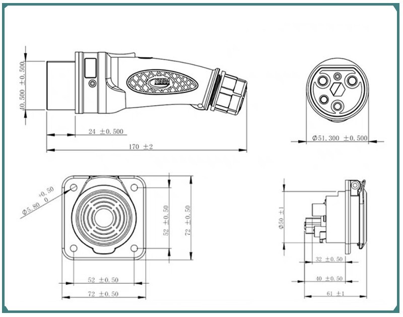 Original YEEDA Y-60 48V plug and socket kit for forklift andelectric ...