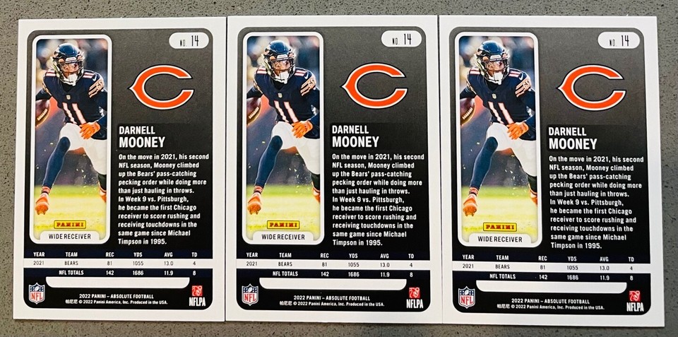 Darnell Mooney 3x Lot 2022 Panini Absolute Football NFL #14 Base Card ...