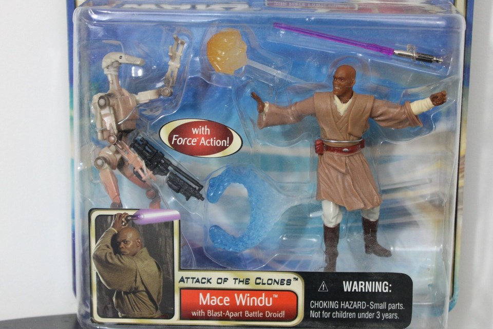 MACE WINDU WITH BATTLE DROID Star Wars Attack Clones Action Figure 2002 ...