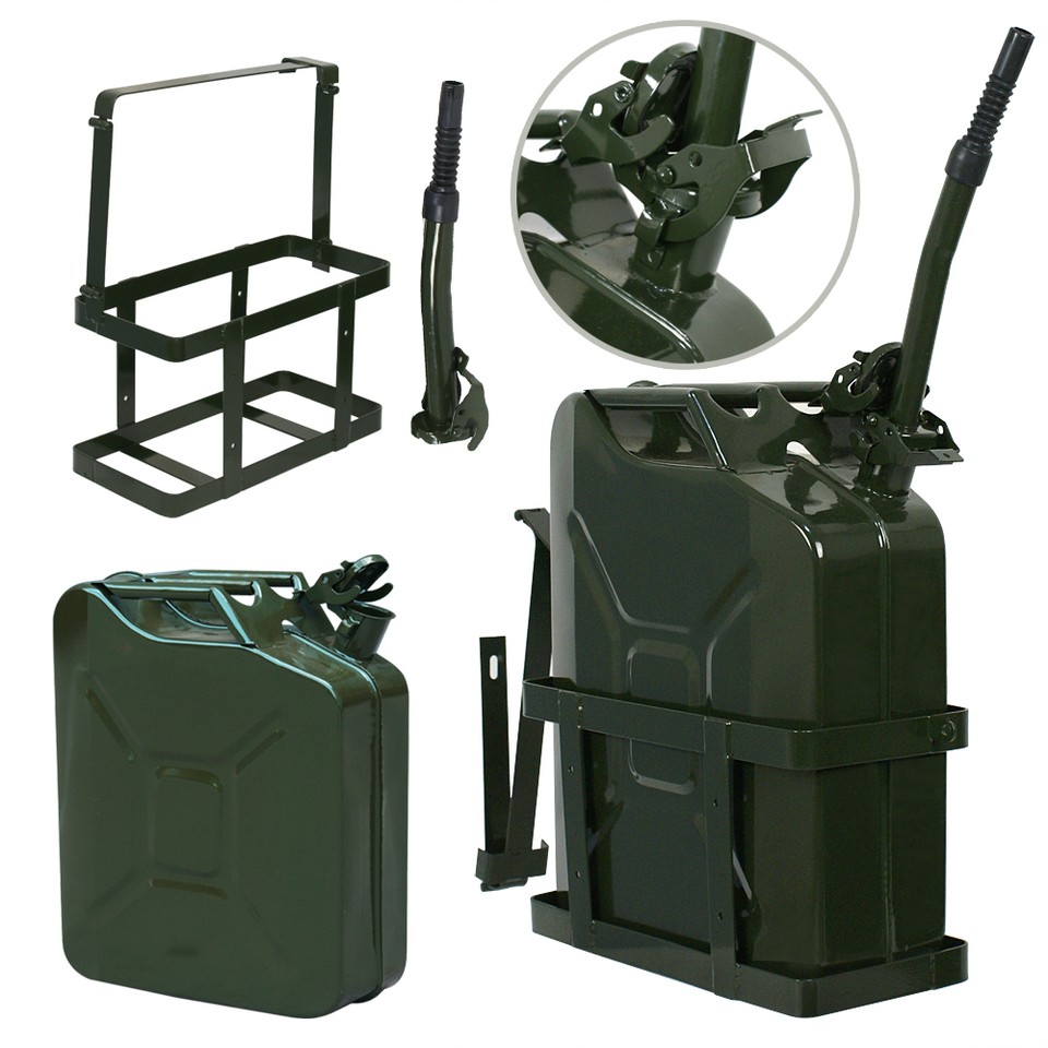 2x Jerry Can Tank w/ Holder Steel 5Gallon 20L Army Backup Military ...