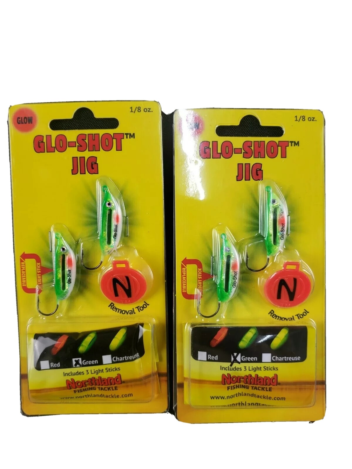 2pks Northland Glo-Shot Jig 1/8oz #8 Super-Glo Perch 4 Total GSJ3-20 ...