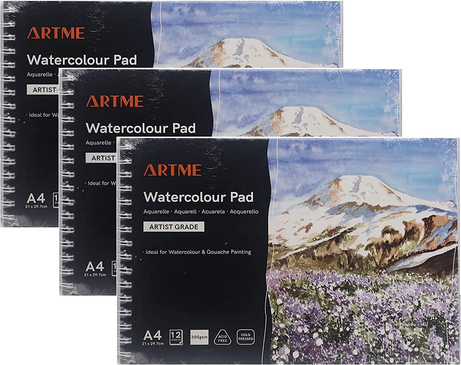 ARTME A5 A4 A3 Watercolour Pad x 12 Sheets/ 300gsm/ Firmly Textured ...