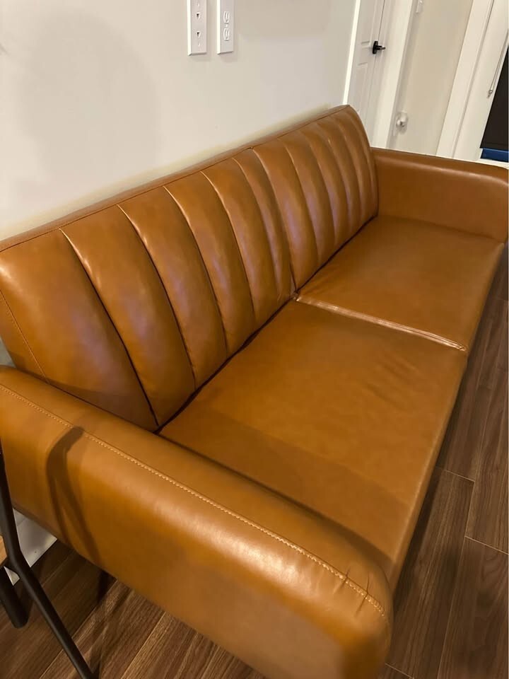Mid-Century Modern Faux Leather Convertible Futon Sofa Bed Couch ...