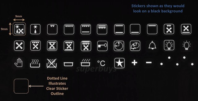 White Print 36pc Replacement Symbols Oven Cooker Dial Sticker Label ...