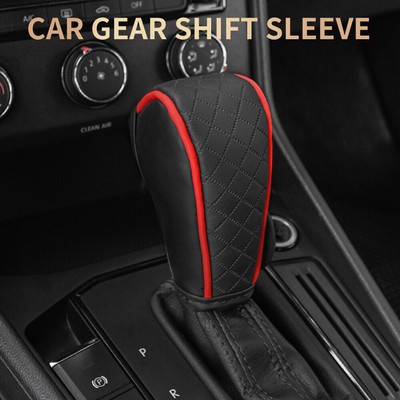 1x PU Leather Car Gear Stick Shift Knob Collars Cover Shifter Sleeve ...