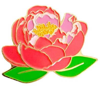 Lotus Flower Pin Lapel HatPin Badge Goldtone Metal Enamel Floral Petals ...