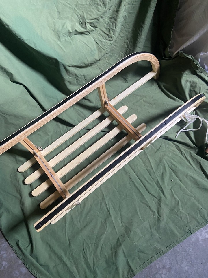 Folding Wooden Sledge Toboggan Sled Collapsible Solid Wood Metal Rails ...