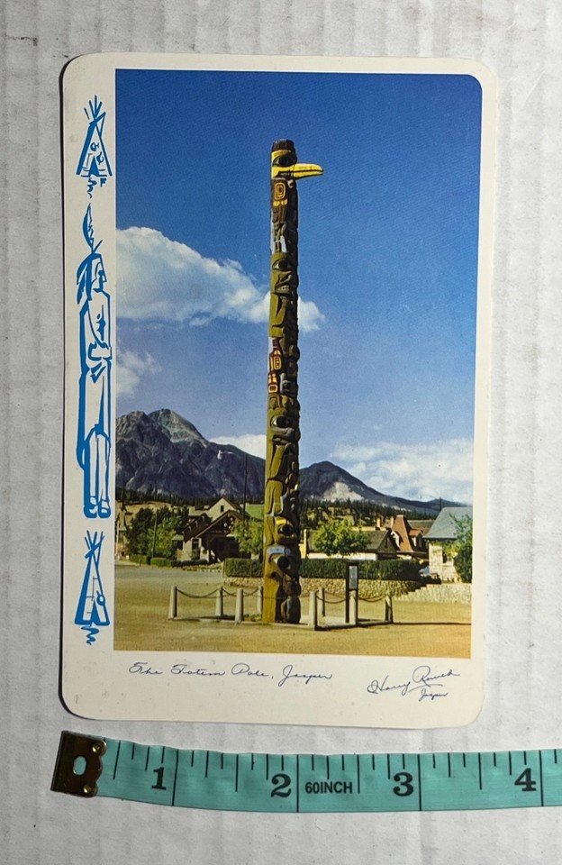 1960 Jasper Alberta Totem Pole Postcard Harry Rowed Natural Color ...