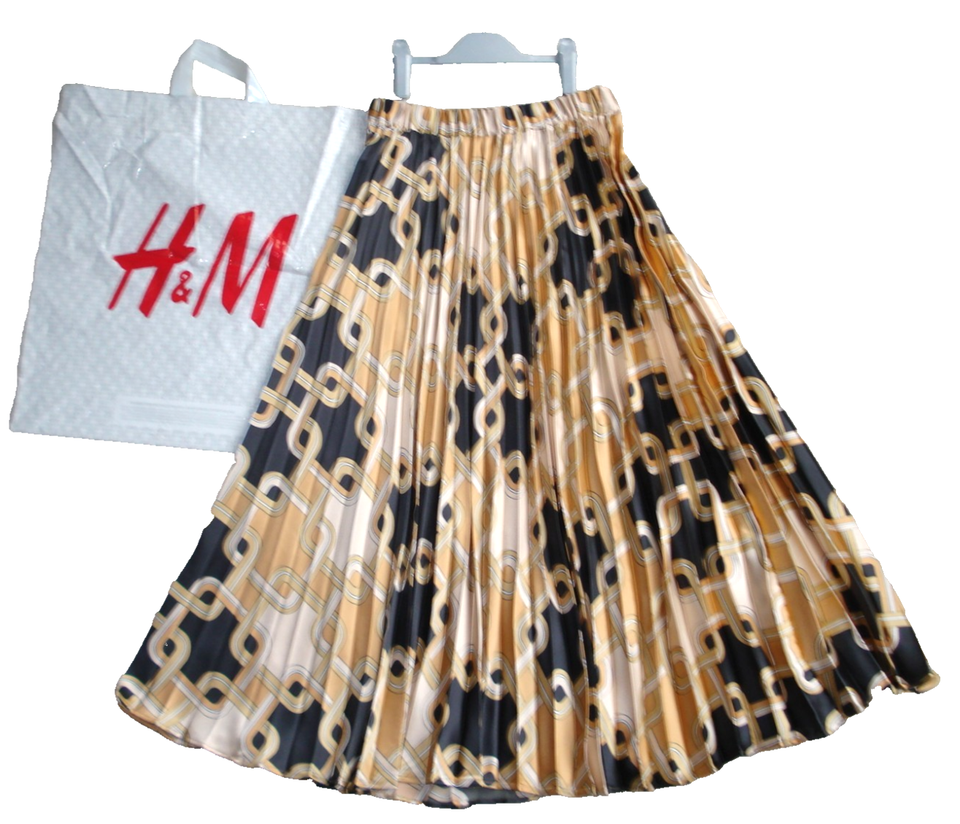 H&M Richard Allan Allen S pleated skirt scarf print yellow black gold ...