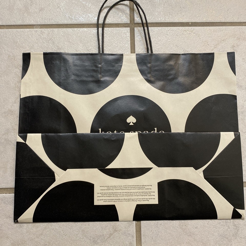 New KATE SPADE New York PAPER GIFT BAG Shopping Polka Dot Black Beige ...