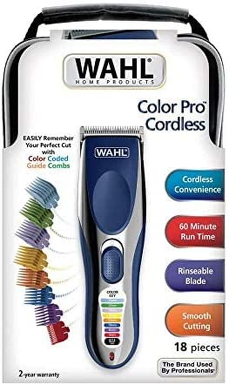 Wahl Clipper Color Pro Cordless Rechargeable Hair Clippers CHROME/BLUE ...