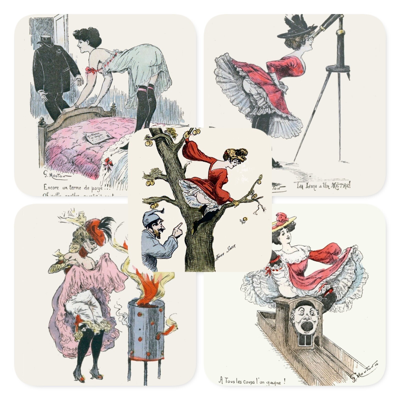 Vintage Erotic French Risque - Drawings Reproduction Postcards Colour # ...