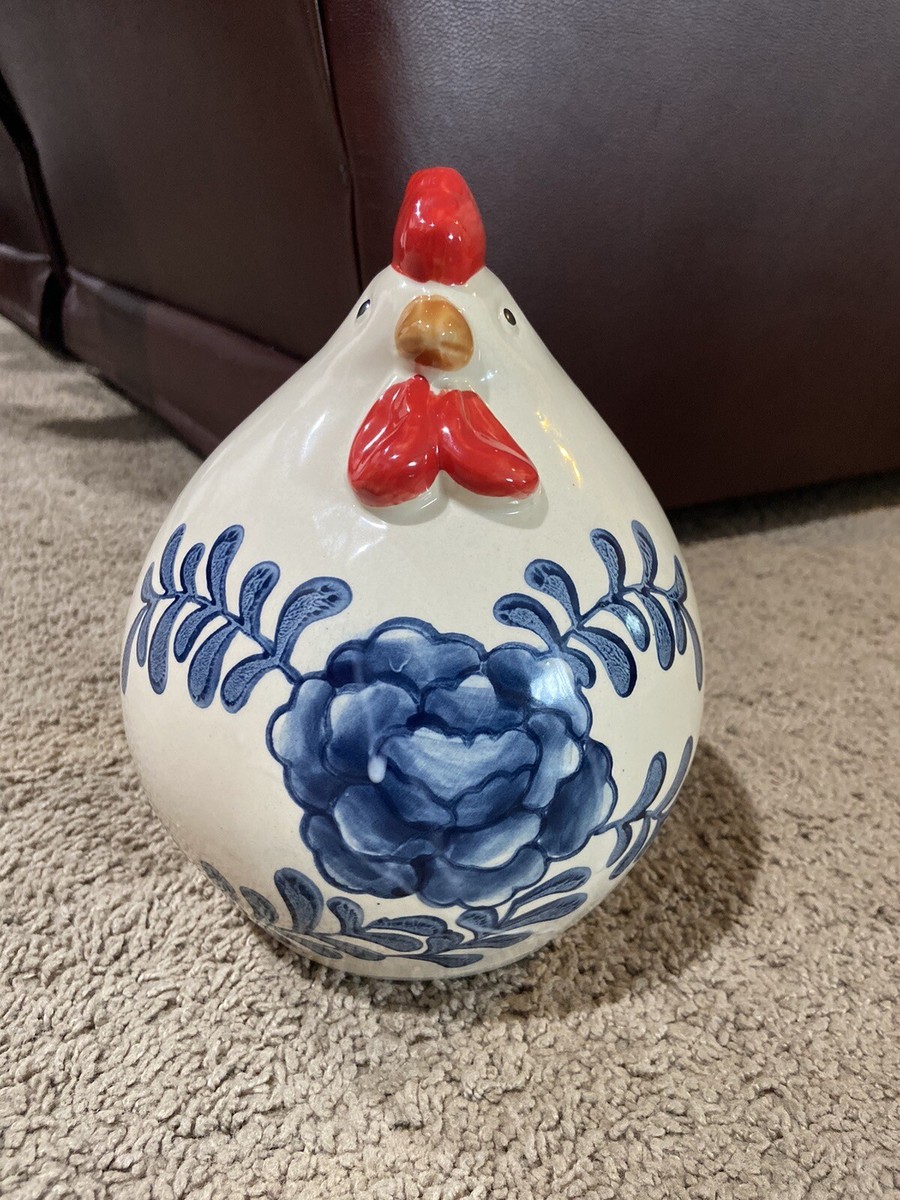 Red Ceramic Rooster Blue One Of A Kind Handpainted Ceramic Rooster
