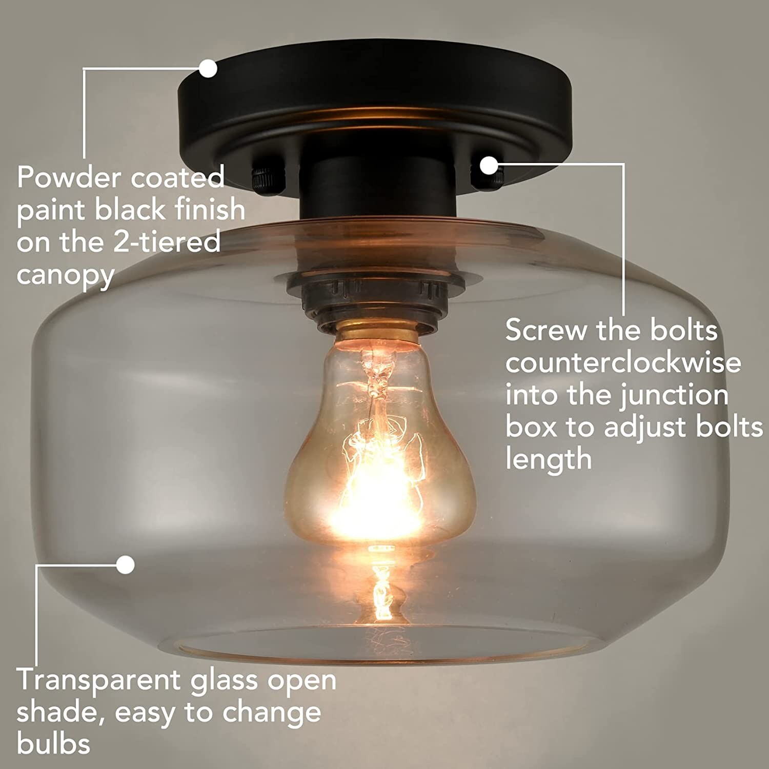 Modern Farmhouse Flush Mount Ceiling Light Black Small Hallway Light ...