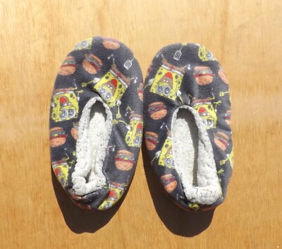 Size 1Y Kids Spongebob Fleece House Slippers Slip on Black | eBay