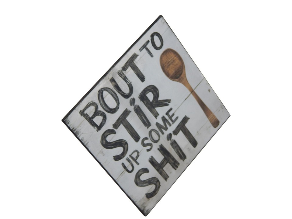 Bout To Stir Up Some-Shit Funny Humorous Wooden Spoon Kitchen Wall Sign ...