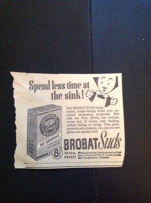 m1-5 ephemera 1949 Advert Brobat Suds Spend Less Time At The Sink | eBay UK