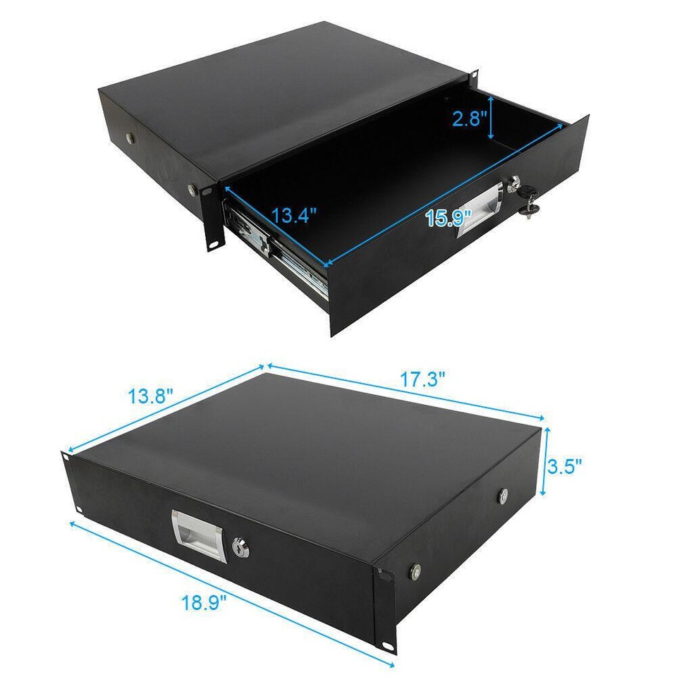 19" Rack Mount 2U Locking Drawer Pro Audio DJ Server Rack Lock Storage ...