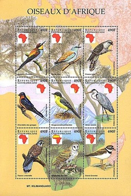 👉 CENTRAL AFRICA 1999 BIRDS M/S unmounted EAGLE, HORNBILL, FALCONS ...
