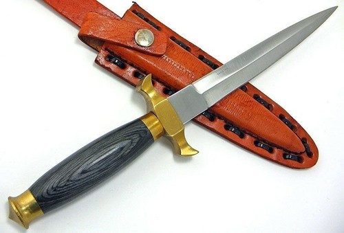 Black wood Handle Double Edge Dagger Blade Hunting Knife with Leather ...