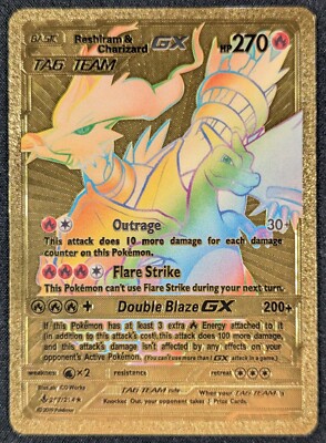 Rainbow Reshiram & Charizard GX 2019 Gold Foil Rare Fan Pokemon Card ...
