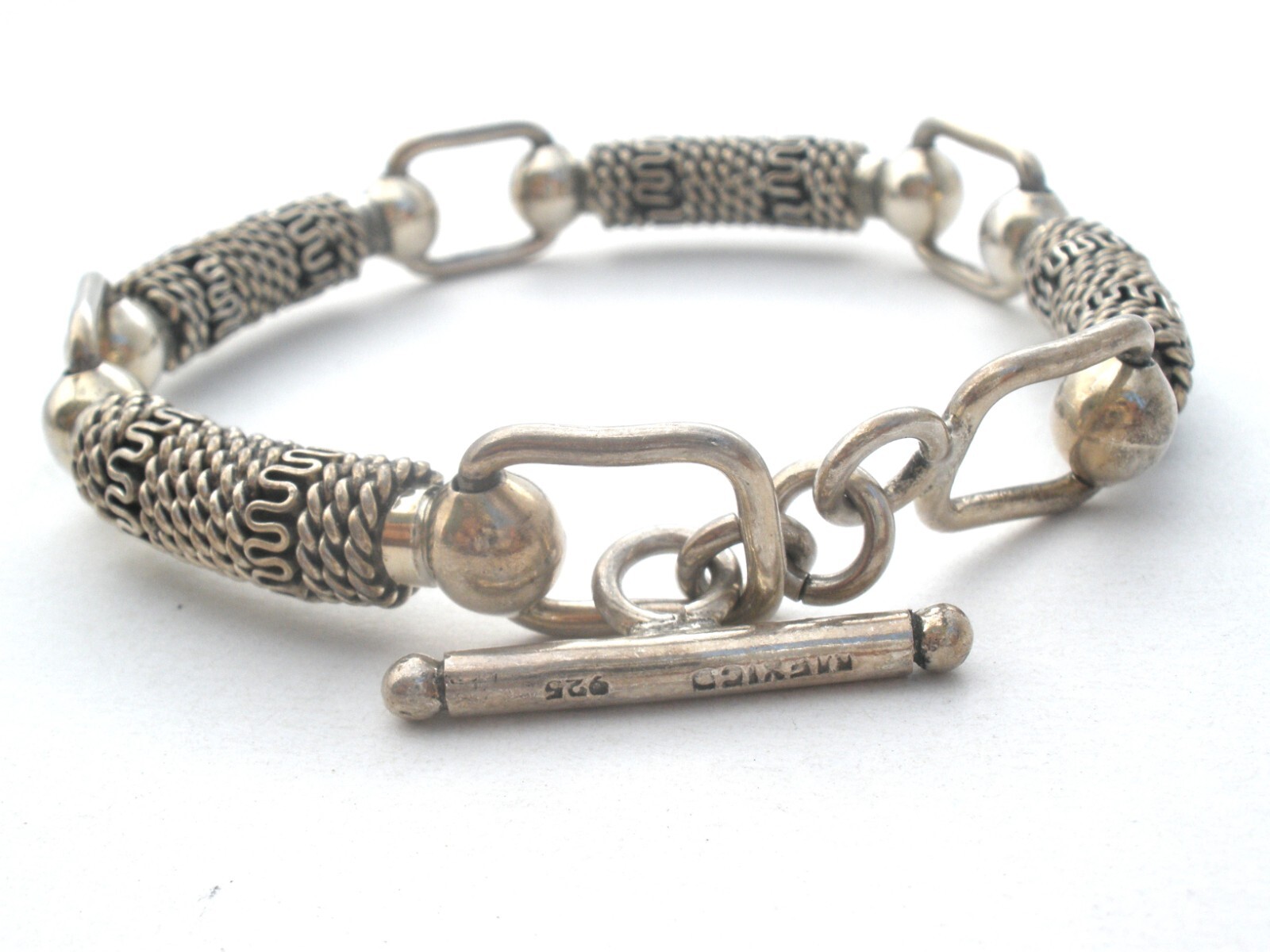 Heavy Sterling Silver Link Bracelet Twisted Design 8.5" Long Vintage ...