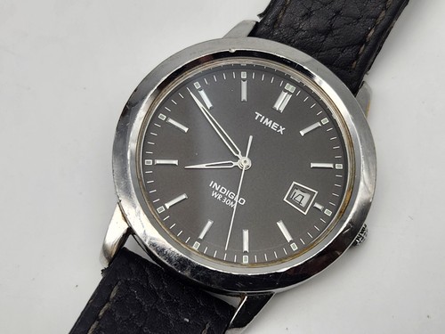 Timex Indiglo 30M WR Quartz Watch Genuine Leather Strap Water Resistant ...