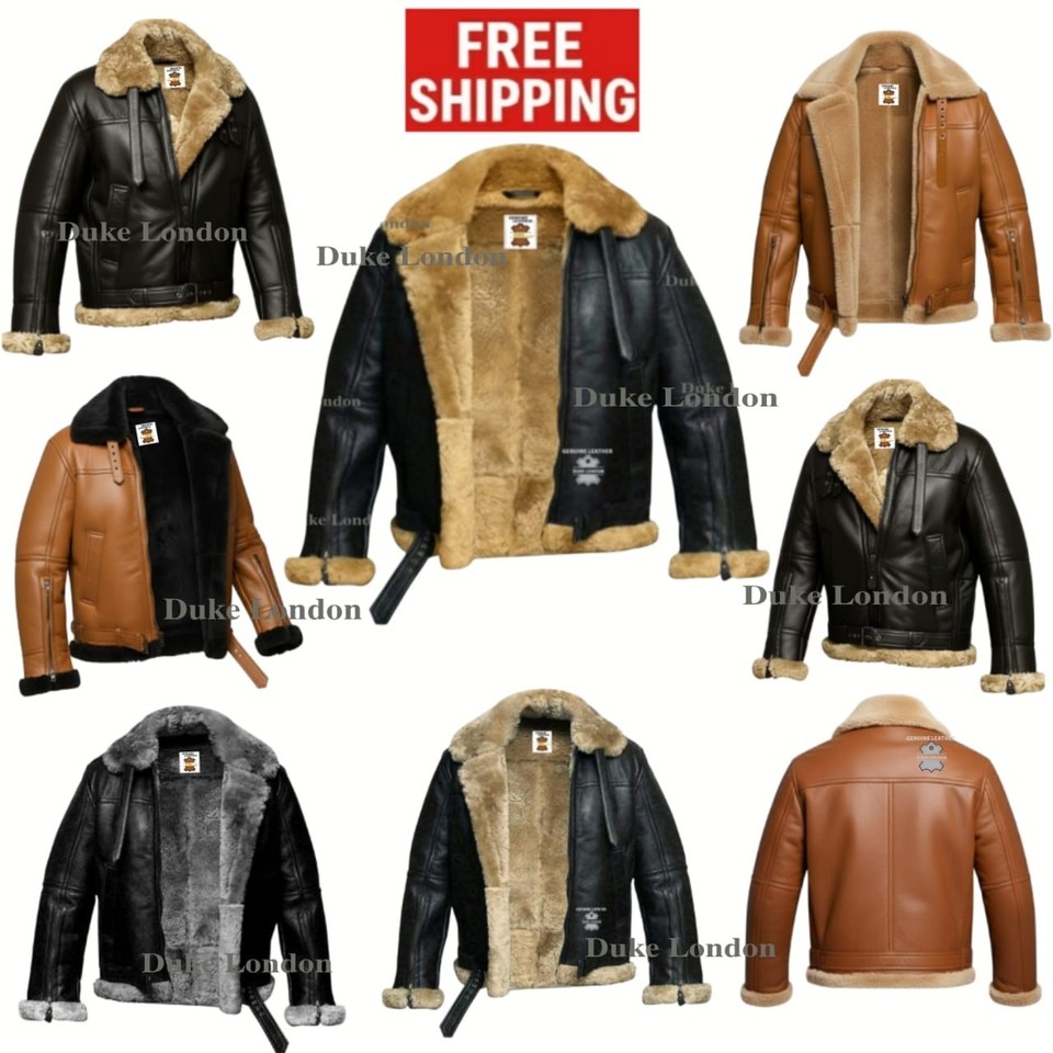 Men’s B3 Raf Real Sheep Skin Leather Jacket Aviator Bomber Pilot Coat ...