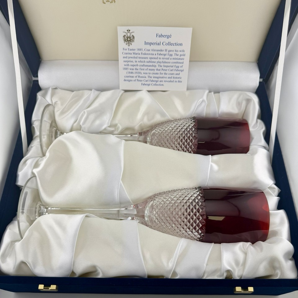 FABERAGE IMPERIAL COLLECTION RUBY CASED CRYSTAL CHAMPAGNE FLUTES - SET ...