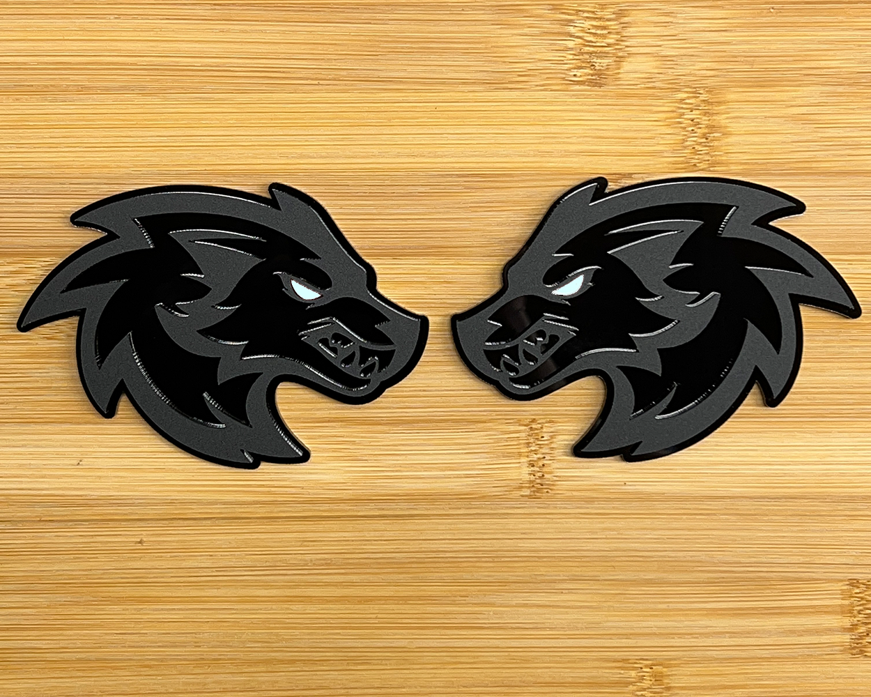 Wolf Badges White eye Car Emblem Fender BADGES (2) Matte Black on Black ...