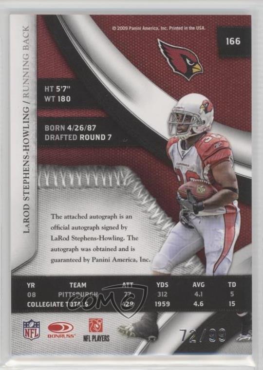 2009 Playoff National Treasures /99 LaRod Stephens-Howling #166 Rookie ...