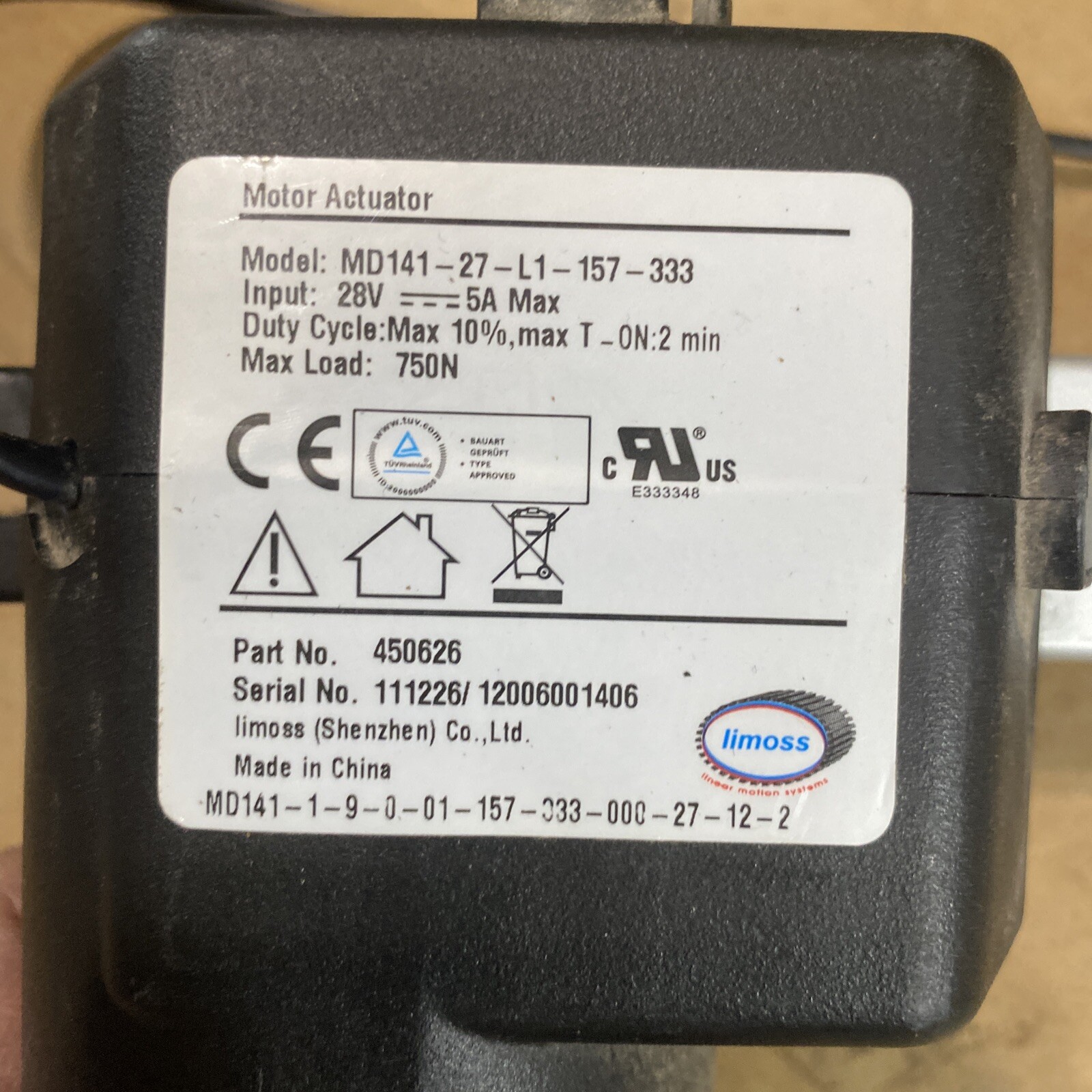 Limoss Motor Actuator For Power Recliners L1 Model MD141-27-L1-157-333 ...