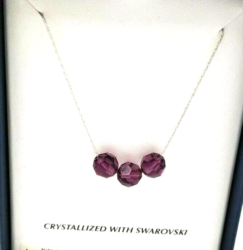 Stunning Swarovski Purple Faceted Triple Crystals 16" Silver Tone ...