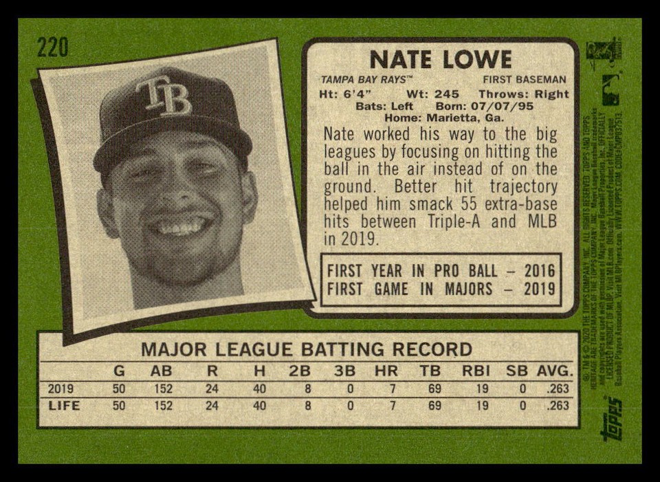 2020 Topps Heritage #220 Nate Lowe Tampa Bay Rays | eBay