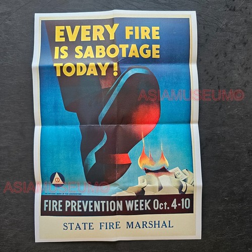 1942 WW2 USA Fire Is Sabotage State Fire Marshall Week Propaganda ...