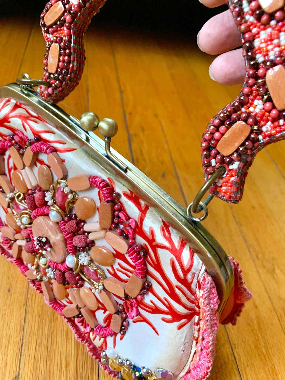 NOS Mary Frances Sea Nymph Beaded Top Handle Coral Pink Sea Barbie ...