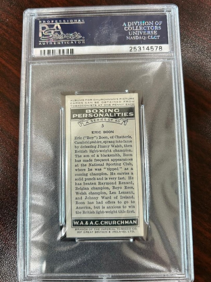 ERIC BOON 1938 W.A. & A.C. Churchman Boxing Personalities #3 PSA 4 | eBay