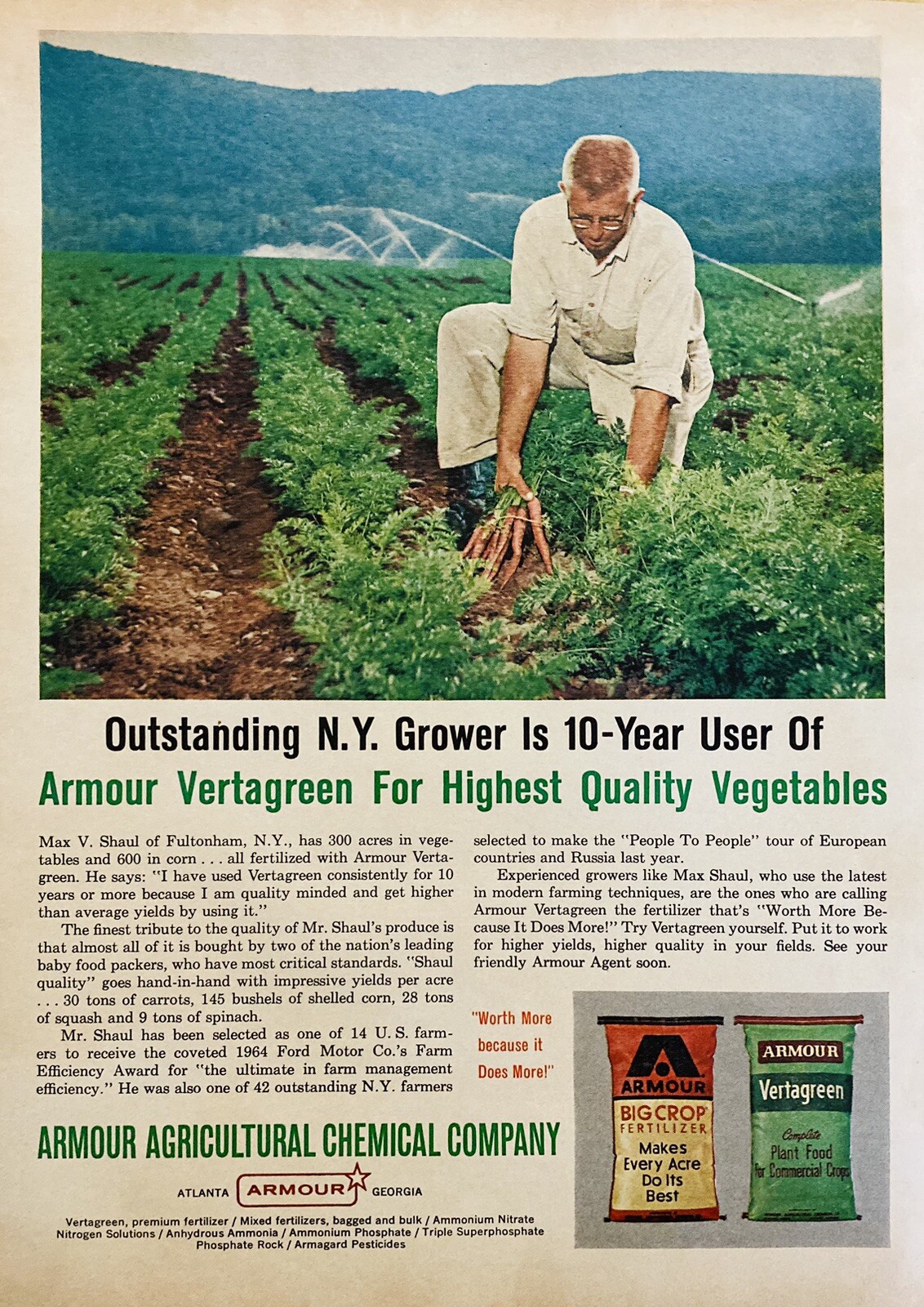 1964 AD.(XH76)~ARMOUR AGRICULTURAL CHEMICAL CO. ATLANTA. SHAUL FARM ...